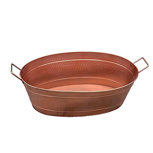 Benjara BM195214 9.5 x 15 x 30.5 in. Oval Shape Hammered Texture Metal Bath Tub with 2 Side Handles, Copper