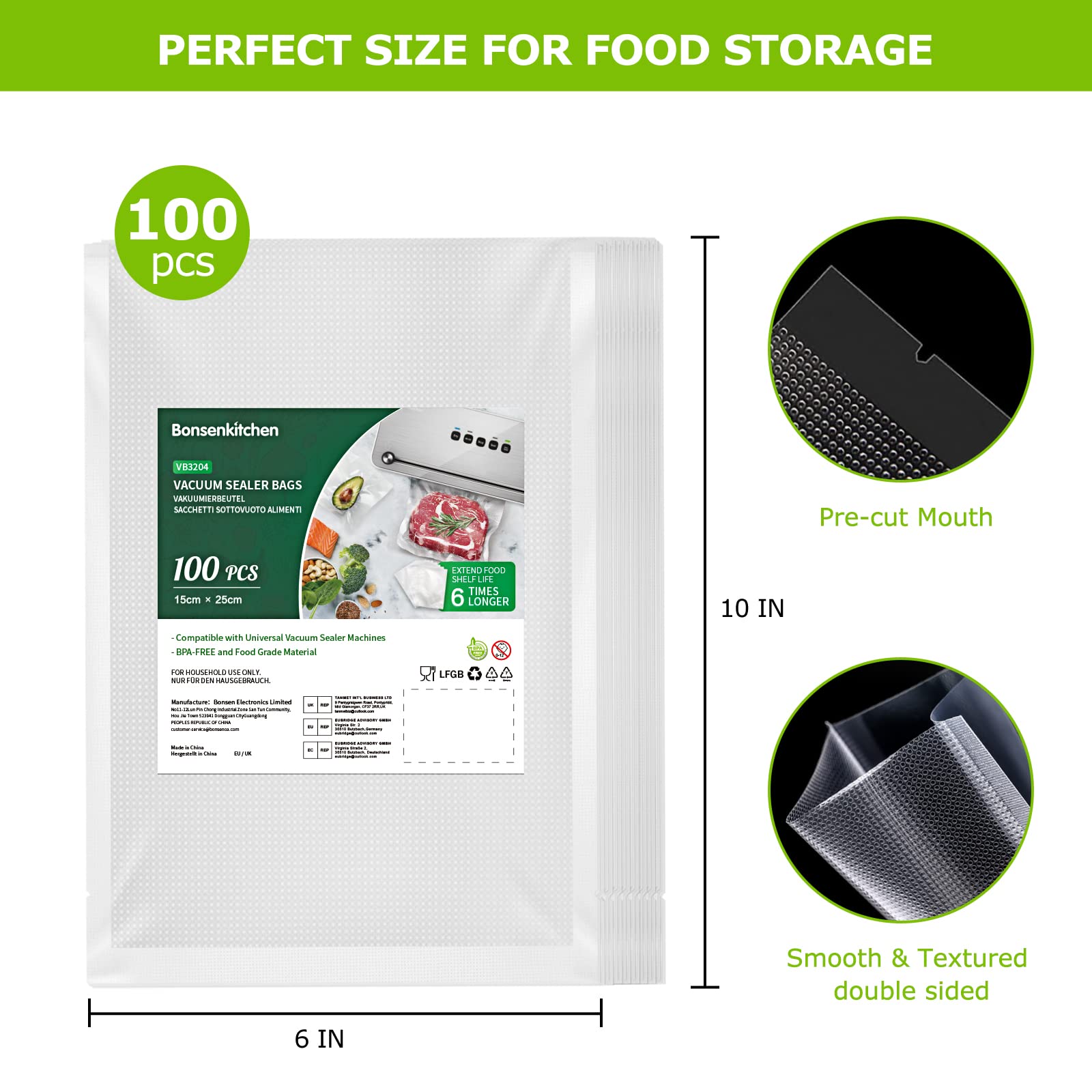 Bonsenkitchen Food Sealer Machine with 100 Pint 6" x 10" Sealer Bags