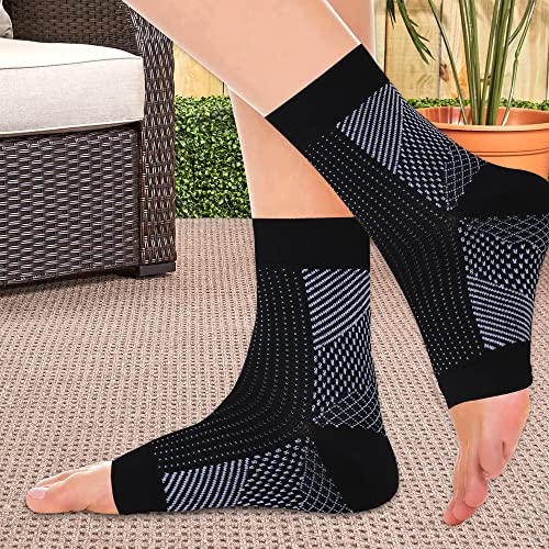 Define Essentials Compression Plantar Fasciitis Socks Ankle Compression Sleeve Heels Arch Supports & Heel Pain Relief Ankle Supports for Men and Women (White, Large-XLarge)
