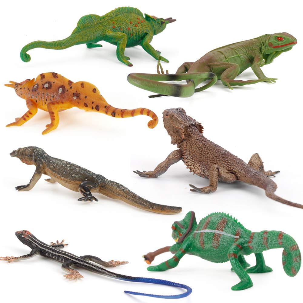 Fantarea Realistic Jungle Animal Figures 7 PCS Set, Chameleon Lizard, Desktop Decor, Cake Toppers, Party Favors for Boys and Girls Ages 5-8