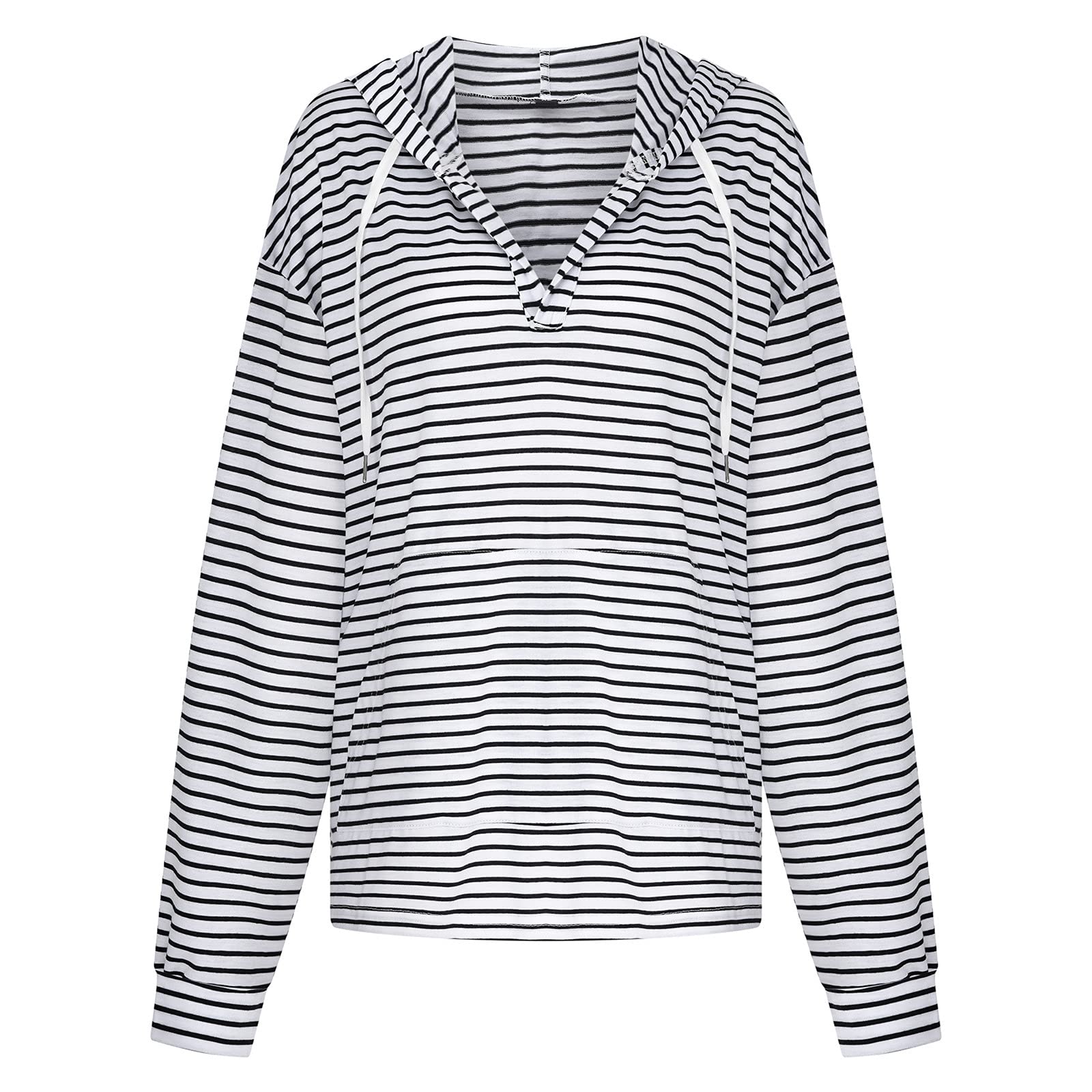 KHIIen Women's Casual Stripe Print Hoodies Tops Long Sleeve Drawstring Pullover Sweatshirts with Pocket