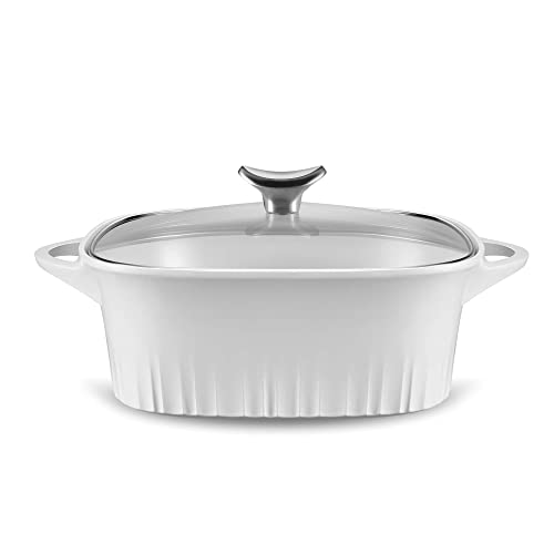 CorningWare, Non-Stick 3.2 Quart QuickHeat Roaster with Lid, Lightweight Roaster, Ceramic Non-Stick Interior Coating for Even Heat Cooking, French White