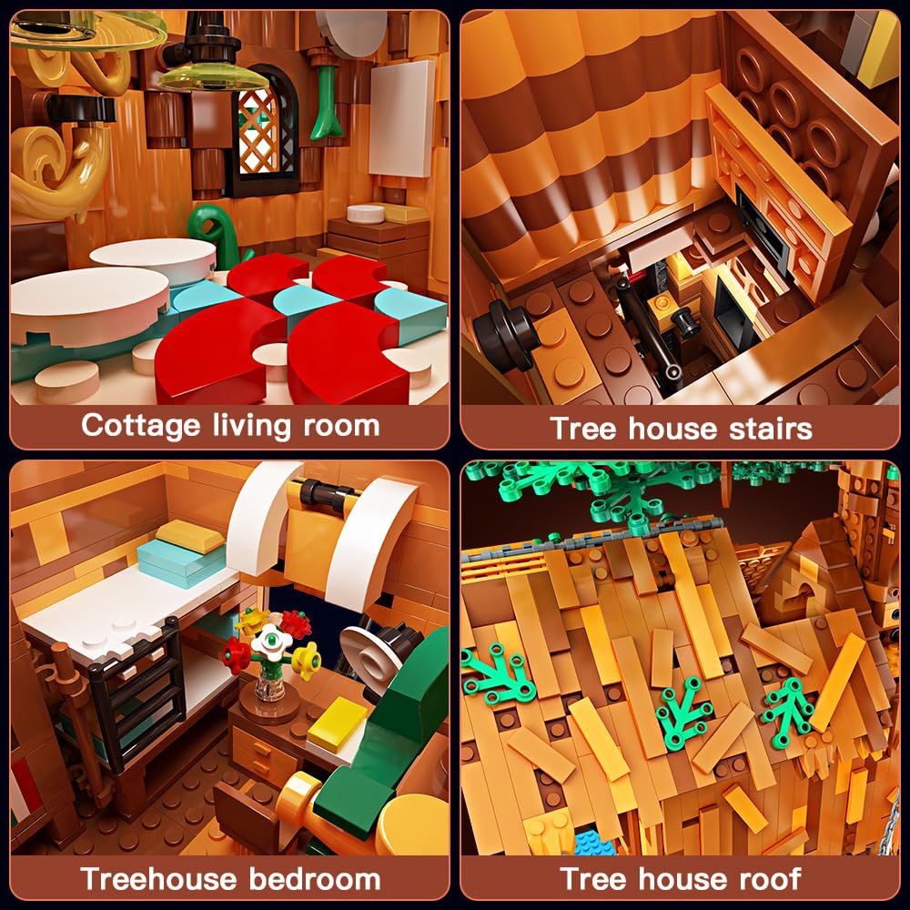 Mould King Tree House Building Toys with LED Lights, 16033 with 2 Cabins Sets Building Blocks, Hunter Treehouse Building Blocks, Treehouse Building Kits for Adults and Kids 14+(3958 Pieces)