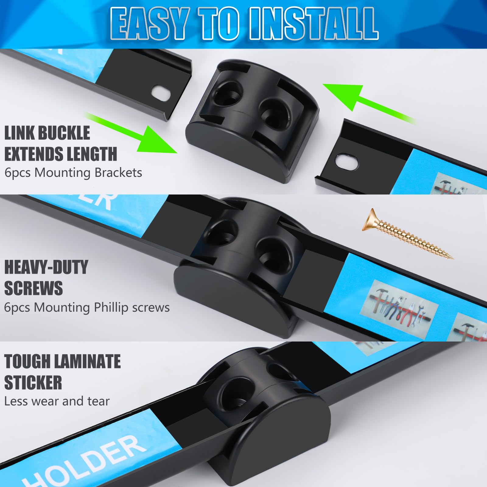KVCSYAW 6 PCS Magnetic Tool Holder Strip, 12" Heavy Duty Tool Organizer Magnetic Storage Organizer Tool Holder, Easy-Install, for Garage Tool Organization