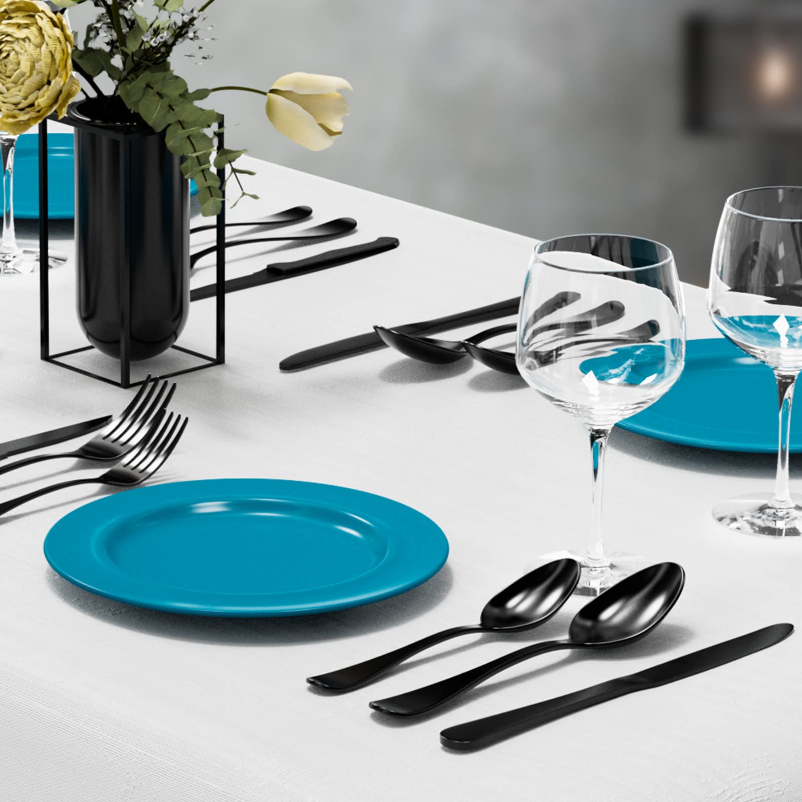 Black Silverware Set with Steak Knives, Flatware Set Organizer Drawer Tray Kitchen Utensils Tableware Service Matte Cutlery Stainless Steel Knife Fork Spoons for 5 Mirror Polished Dishware Safe