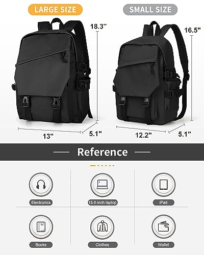Black Laptop Backpack For Women Men 15.6 Inch Waterproof College Backpack With Laptop Compartment Aesthetic Backpack Purse For Women Anti Theft Work Backpack Rucksack Lightweight Computer Backpack