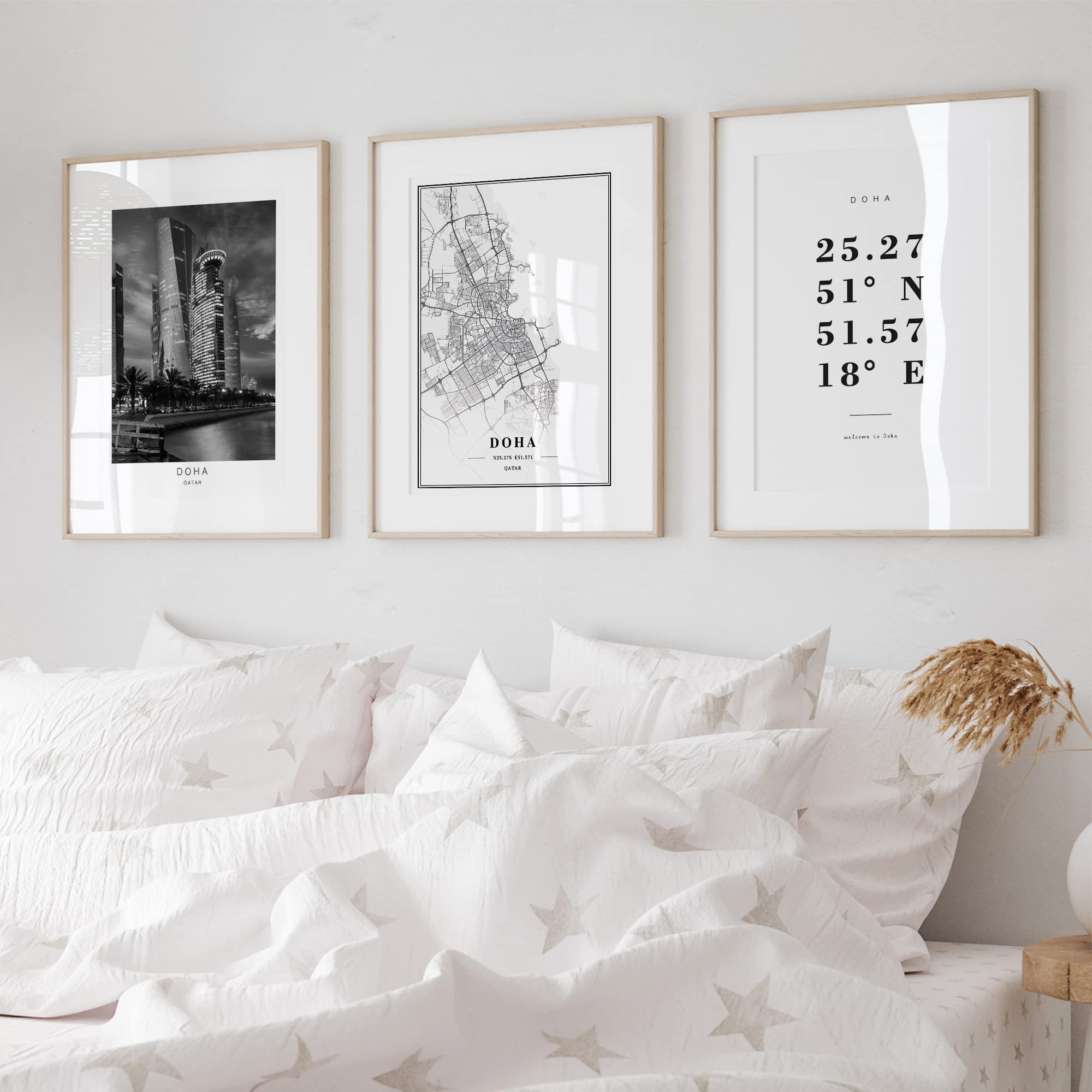 Dear Mapper Doha Qatar View Abstract Road Modern Map Art Minimalist Painting Black and White Canvas Line Art Print Poster Art Print Poster Home Decor (Set of 3 Unframed) (12x16inch)