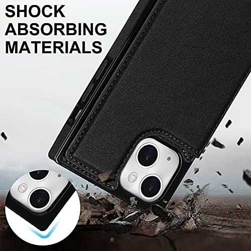 DEFBSC Compatible with iPhone 14 Case, Crossbody Wallet Case, Adjustable Detachable Lanyard Neck Strap with Kickstand Leather Card Holder Protective Cover for iPhone 14 6.1"-Black