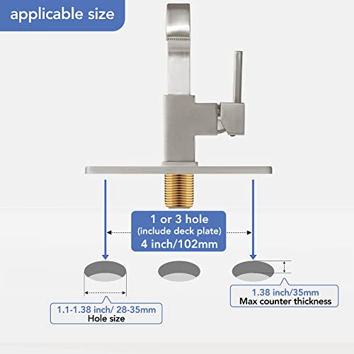 Brushed Nickel Single Hole Bathroom Faucet, Waterfall Single Handle RV Bathroom Faucet Fit for 1 or 3 Hole, with Deck Plate, Swivel 360 Degree Spout, Pop Up Drain and Water Supply Line, SGF05-BN
