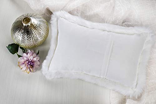 Chesserfeld Decorative Faux Fur Throw Pillow, White, 20in x 12in, Stylish Couch, Bedroom, or Dorm Accent, Adds Elegance to Your Décor, Soft Sheepskin Feel, Removable, Machine Washable Cover