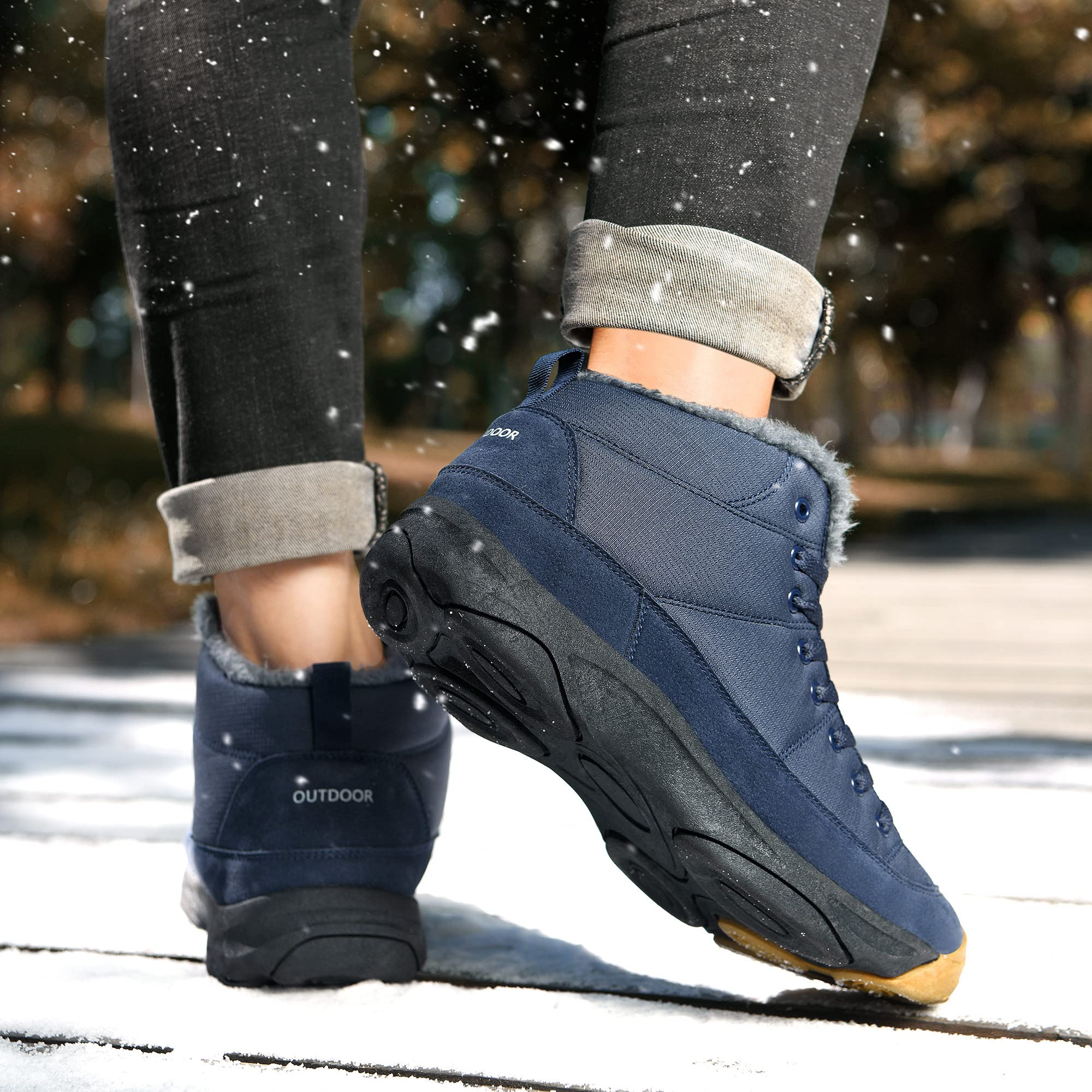 Azooken Men's Winter Snow Boots Mountaineering Boot Warm Fur Lining Trekking Shoes Water Resistant Non Slip Casual Comfortable Hiking Boot(6118-Blue41)