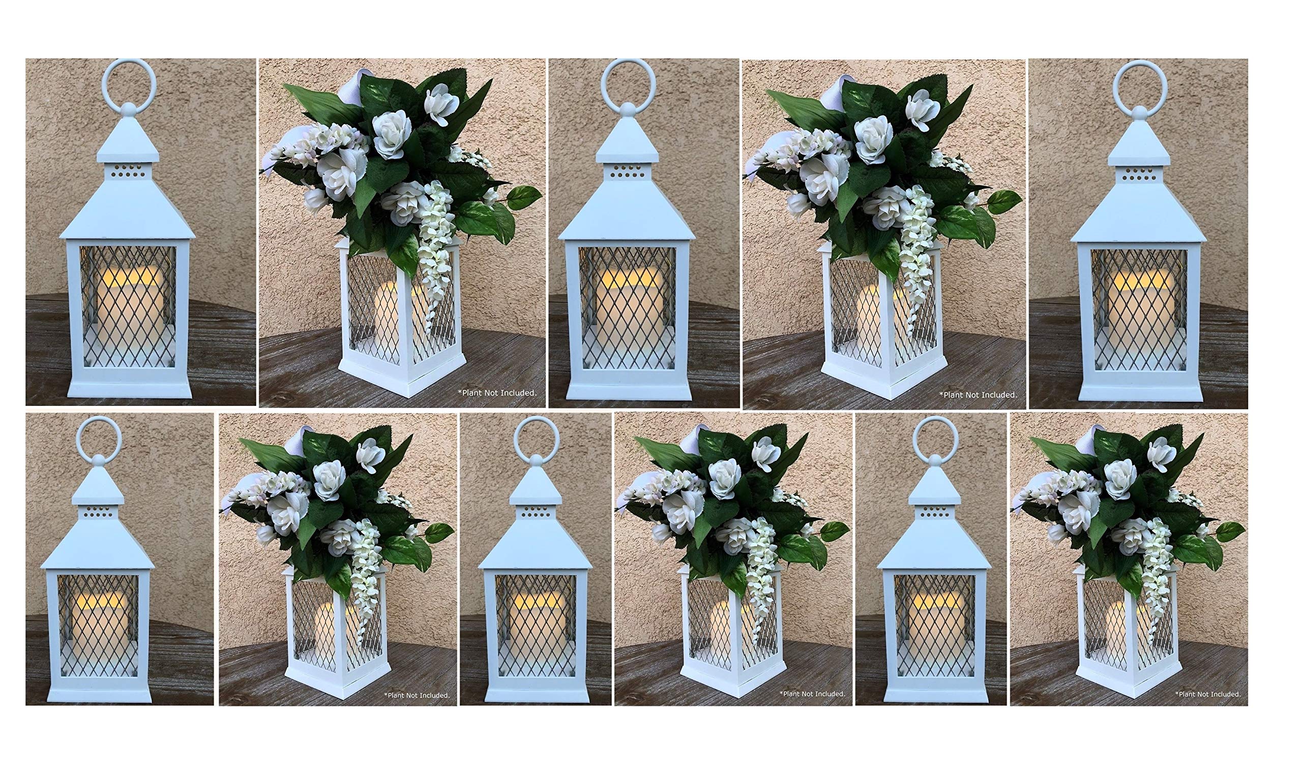 Farm House Lanterns {12 Pc Set} 10" Decorative Lanterns with Flameless LED Lighted Candle, 5HR Timer, Weather Resistant - Indoor Outdoor Home Garden Weddings (12 Pack - White)
