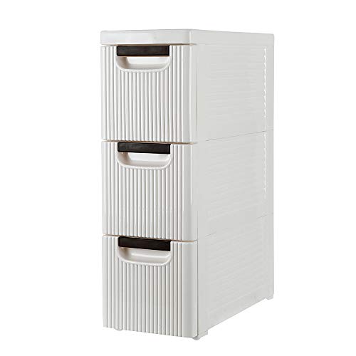 Dresser Storage Drawer Units Narrow Rolling Storage Cabinet Plastic Drawer Storage Cart on Wheels,Standing Shelf Units for Bathroom Bedroom Office Kitchen Living Room (White-3-Tire with Wheels)