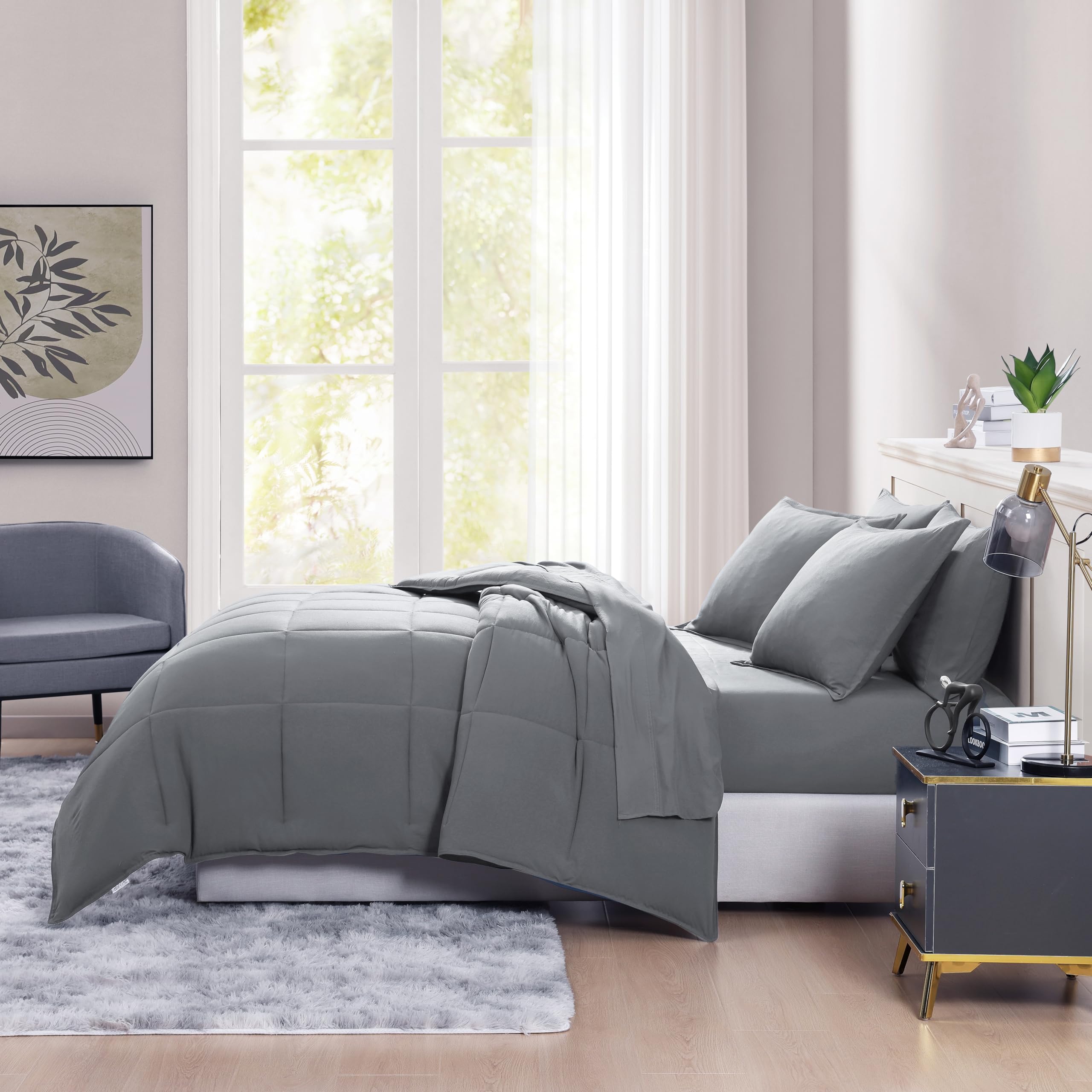 Casa Platino Twin Bed Comforter Set Pre-Washed – Soft & Cozy Breathable Brushed 100% Microfiber Comforter Set Queen with Comforter, Flat Sheet, Fitted Sheet, 1 Pillowcase & 1 Sham - Sepia Rose