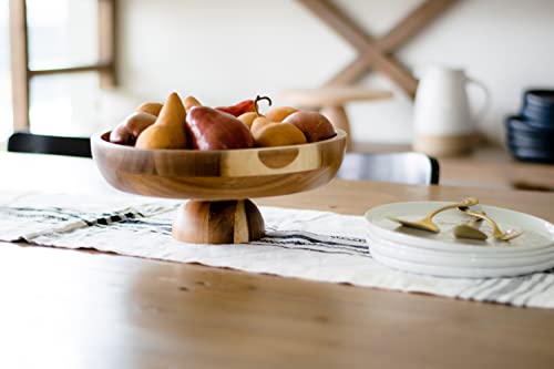 Chloe and Cotton | Large 12-Inch Brown Acacia Wood Bowl | Kitchen Counter Fruit Bowl | Decorative Pedestal Bowl for Entryway Table Decor