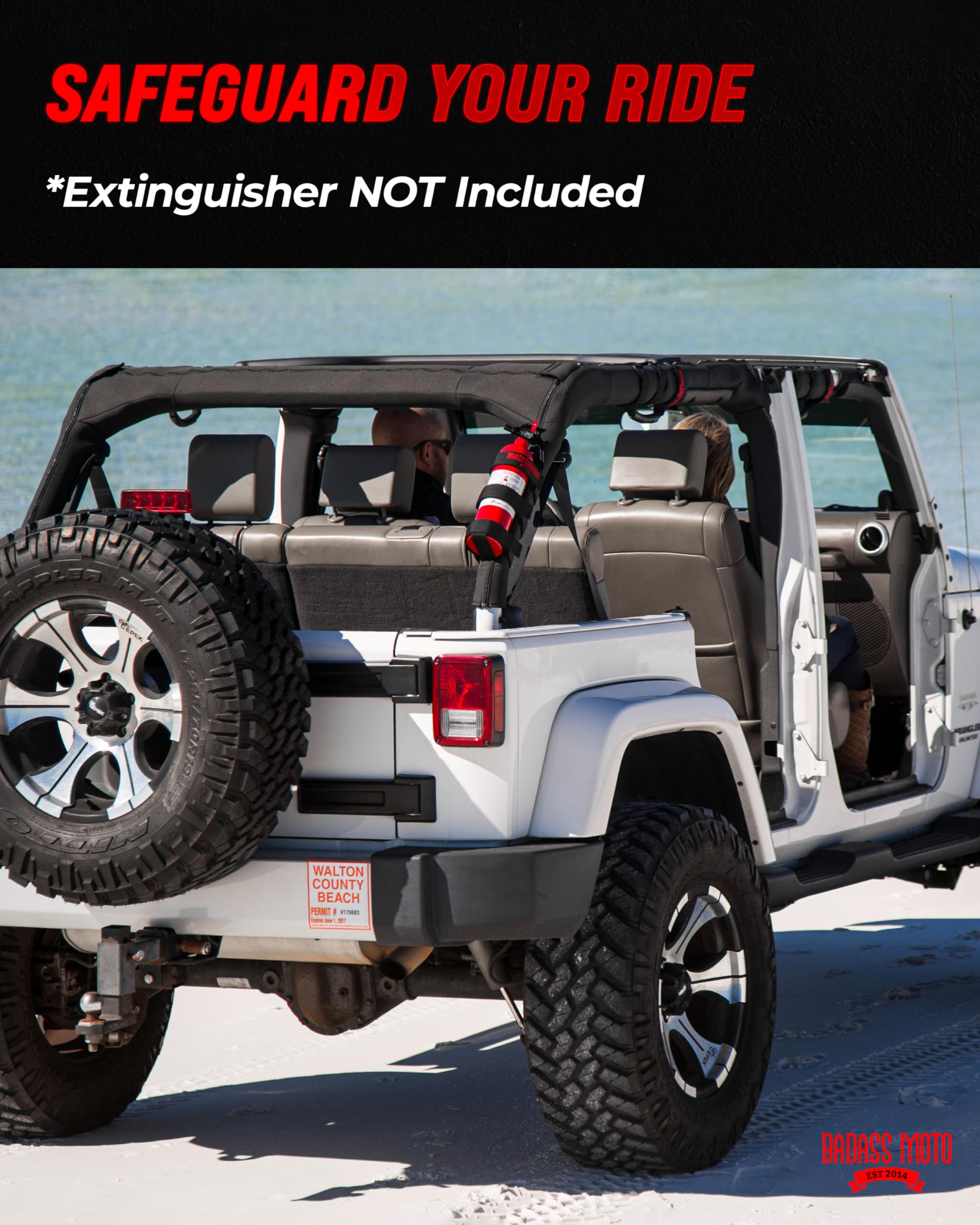 Badass Moto for Jeep Fire Extinguisher Mount - Fire Extinguisher Holder Compatible with Jeep Wrangler 1965-2022 JK JKU TJ CJ Gladiator- Easy No Tool Install for Jeep Roll Bar Accessories - Gifts