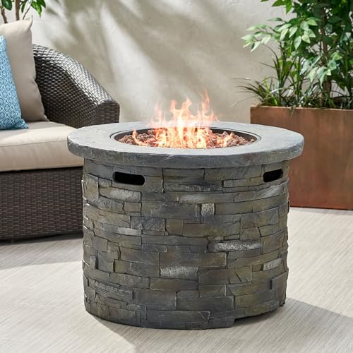 Christopher Knight Home Blaeberry Outdoor Circular Firepit, Natural Stone Finish