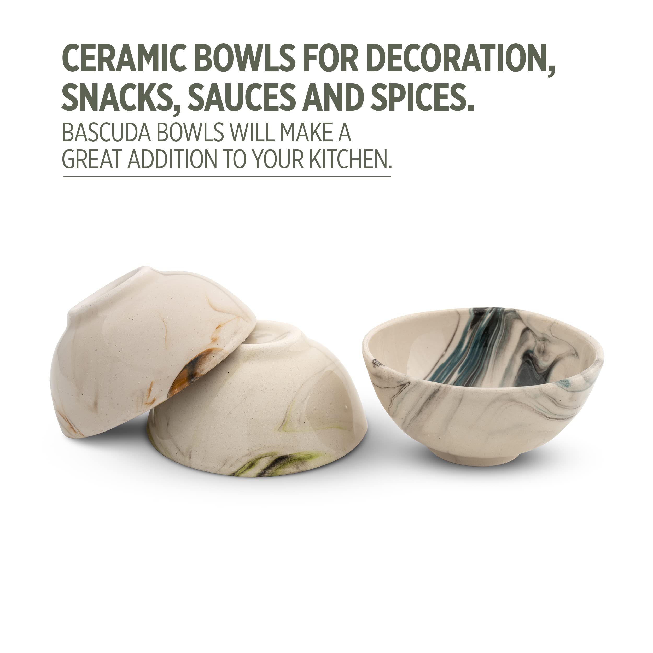 Bascuda® Small Ceramic Bowls Set of 6 with Gift Box - Snack Bowls for Tapas, Dessert, Nuts, Olive, Soy Sauce Dish, Dip - Colourful Decorative Moroccan Spanish Mexican - Decorative Bowl - 3.14 Inches