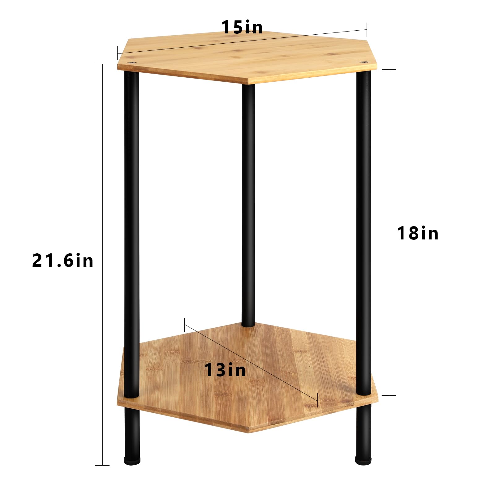 SEHERTIWY Bamboo Side Table Set of 2, Hexagon Nightstands for Bedrooms, Side Tables for Small Spaces, Modern Coffee Table, 2 Tiers Rustic Accent Tables for Bedroom