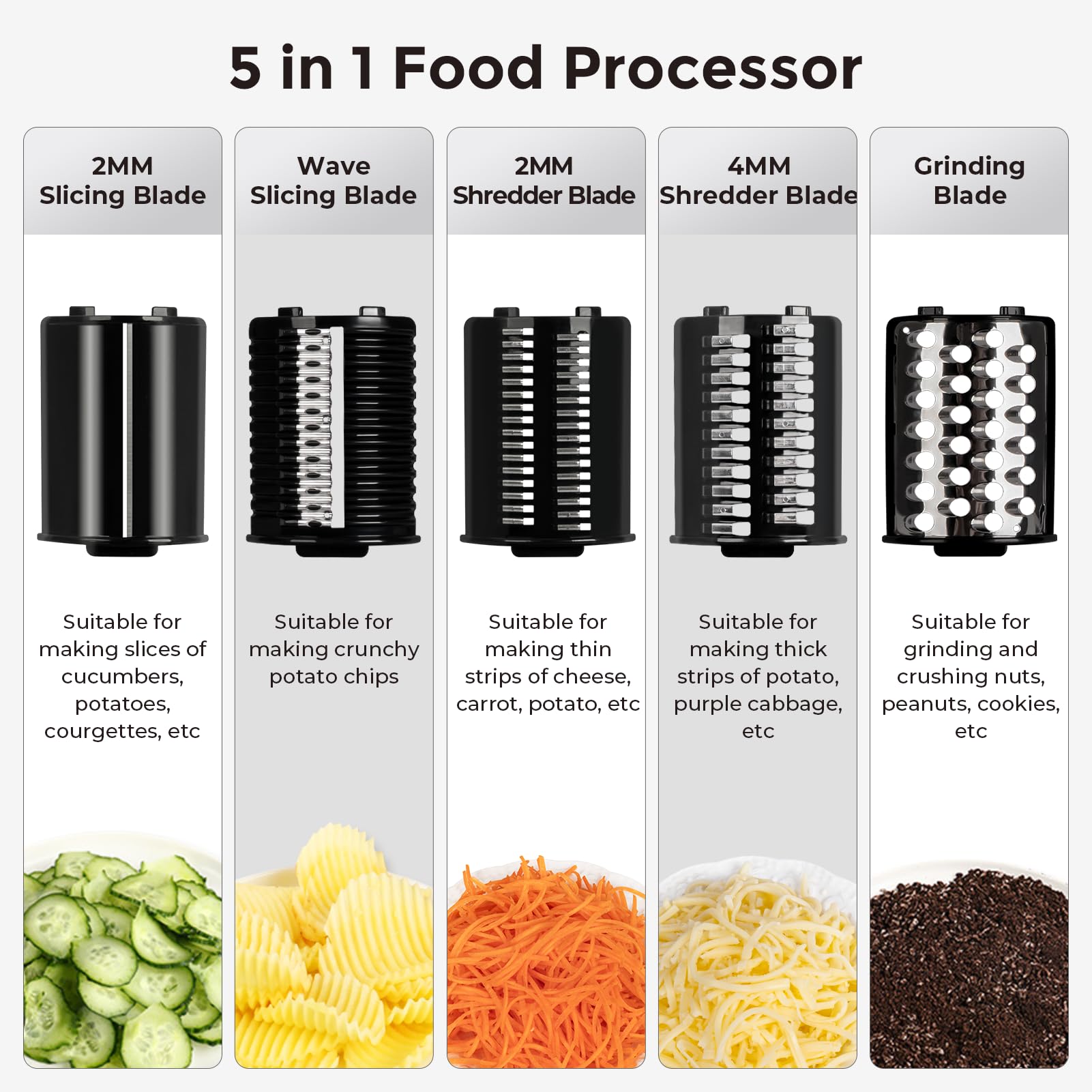 X Home Electric Cheese Grater, Electric Slicer Shredder for Vegetable, Cheese, Salad, Cucumber, Carrots, Potatoes, One-Touch Start & Easy to Clean, 5 Blades, Gray