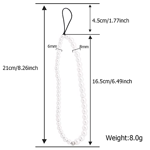 C&L Accessories Beaded Phone Charm Cell Phone Lanyard Wrist Strap Handmade Natural Gemstone (Artificial Pearl)