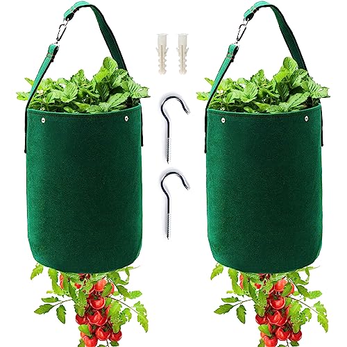 Betereap Upside-Down Tomato Grow Bag - 2-Pack Widen Planting Holes 400G Heavy Duty Easy Installation Durable Hanging Tomato Planter for Small Spaces with Carabiner Clip Design