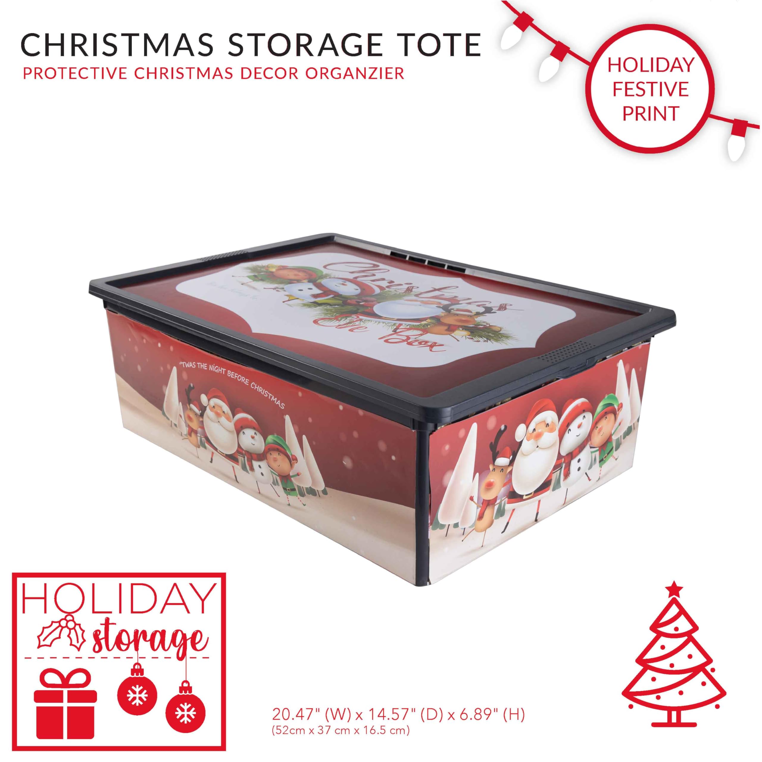 Simplify Christmas Shallow Storage Bin with Locking Lid | Dimensions: 20.47"x 14.57"x 6.89" | Stackable | Holiday Storage | Heavy Duty | Great for Storing Holiday Items | Red