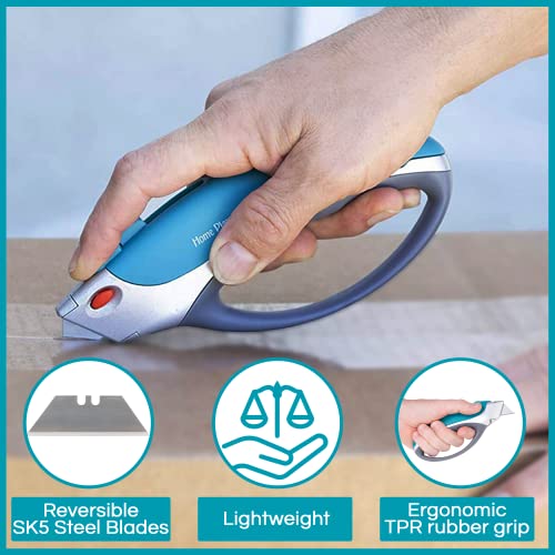 Box Cutter Retractable Utility Knife - Heavy Duty Box Cutter Knife Cardboard Cutter - Box Opener Razor Blades Utility Knife - Box Knife Carpet Cutter with 5 Sharp Blades