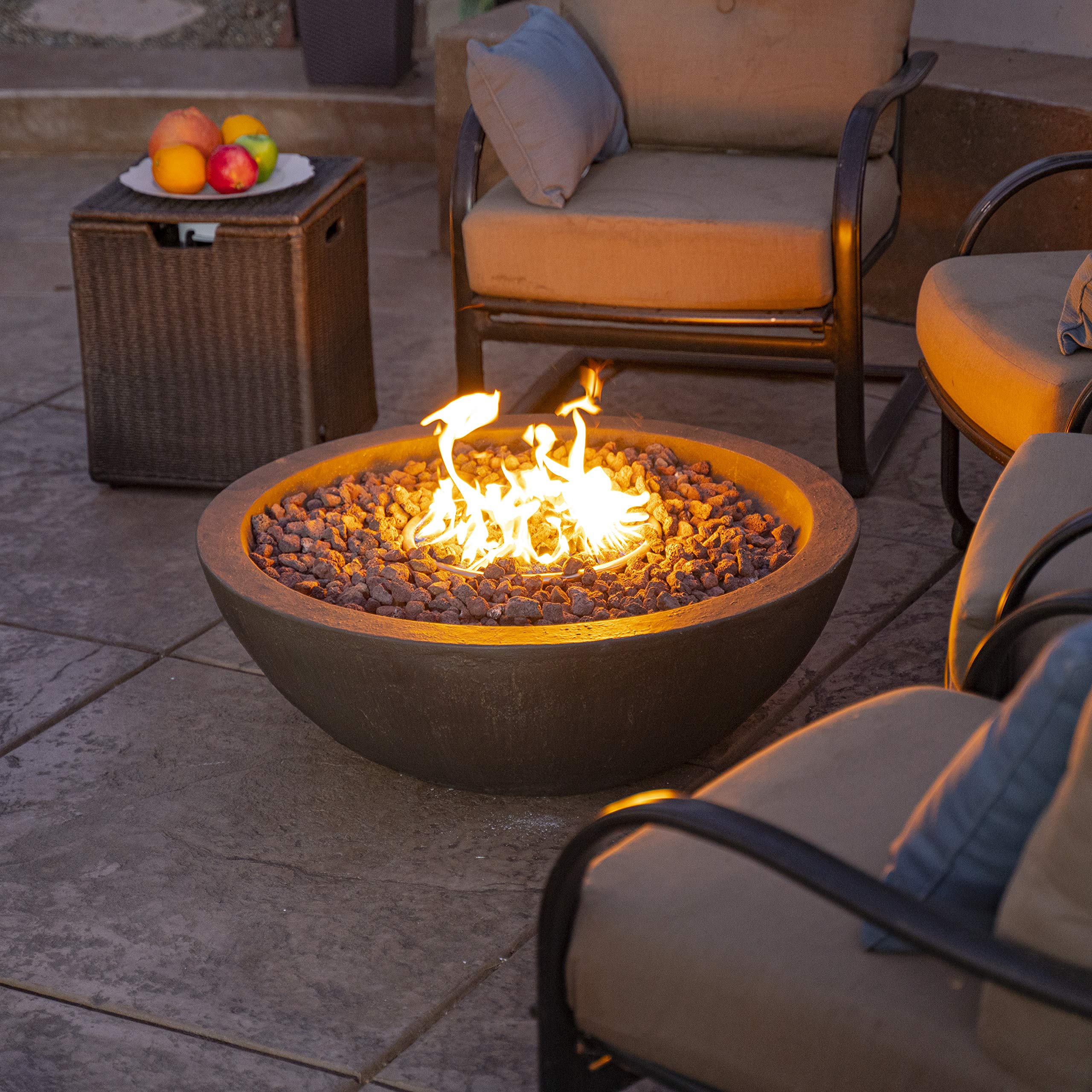 Bond Manufacturing 67504 Mondavi 36" Round 65,000 BTU Faux Concrete Gas Fire Bowl, Height: 12.5", Brown