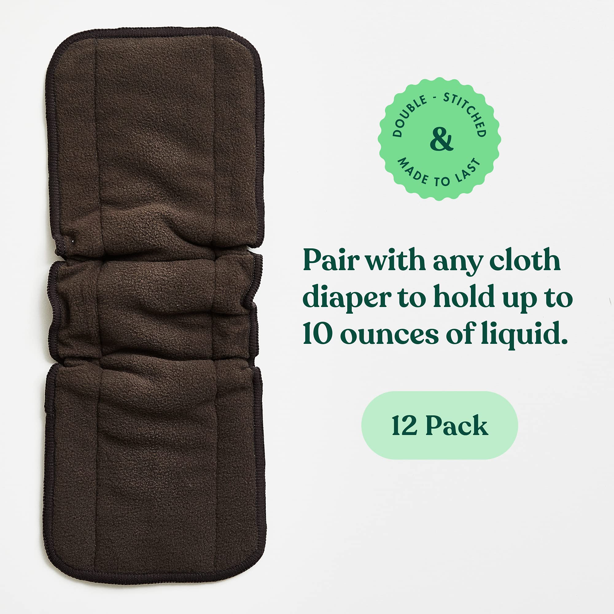 Naturally Nature Cloth Diaper Inserts, 4 Layer Rayon Fleece, Pack of 12, Resuable, Washable Inserts for Cloth Diapers, Gussets Gray Color