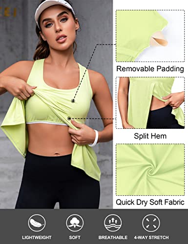 Blooming Jelly Workout Tank Tops for Women Racer Back Built in Bra Shirts Sleeveless Athletic Yoga Top (Medium, Yellow)
