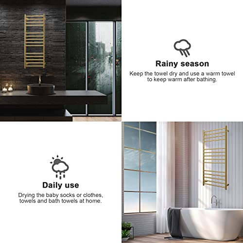 BILLY'S HOME Wall-Mounted Towel Warmer, Luxury Electric Heated Towel Drying Rack with 14 Bars, 43.3 × 20.5 × 4.9 inch, 304 Stainless Steel Gold for Bathroom (HARDWIRING)