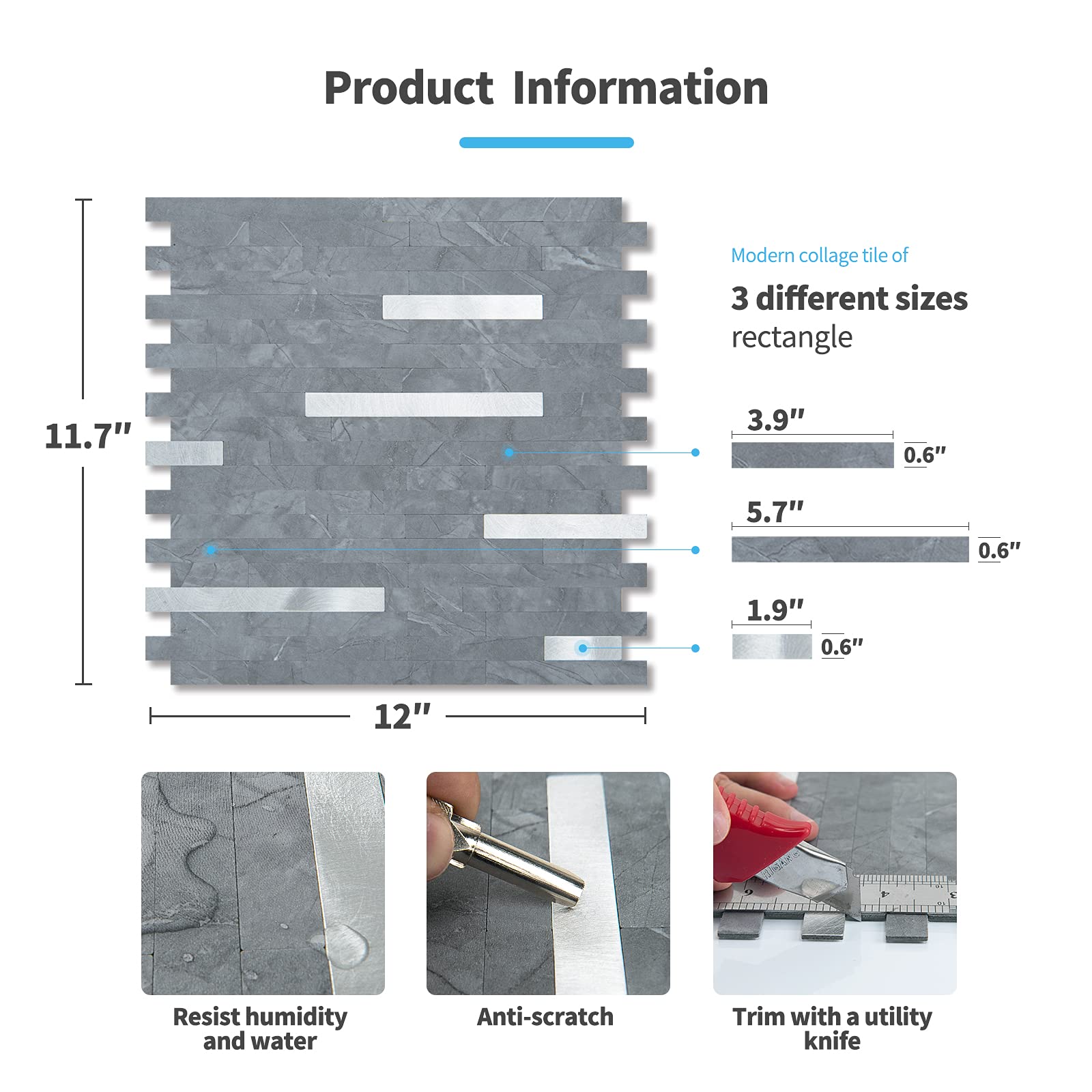 Art3d 10-Sheet Peel and Stick Grey Marble Backsplash Tile for Kitchen Bathroom