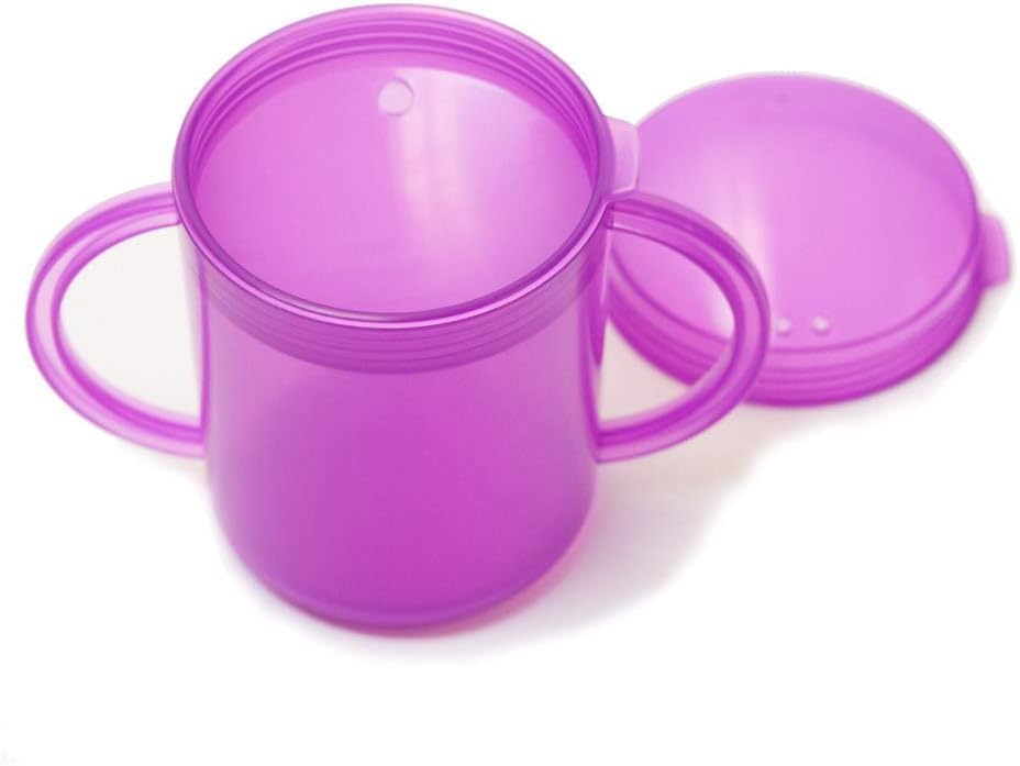 TalkTools Recessed Lid Cup with Handles - Leak Proof | Promotes Oral Motor Skills, Lip Closure, and Self Feeding | Alternative to Sippy Bottle | Food Grade Materials | Dishwasher Safe (Purple)