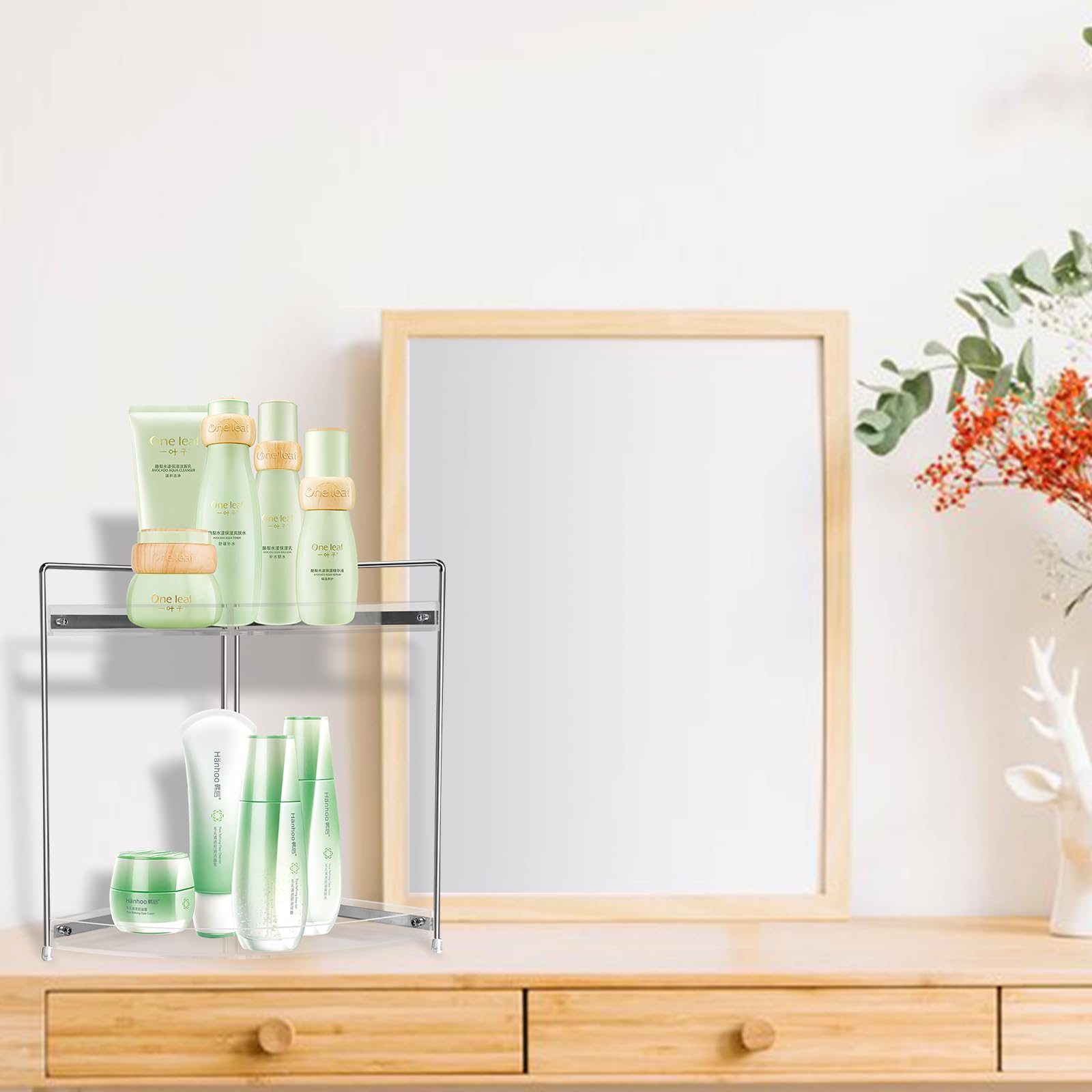 Lvssci Bathroom Countertop Organizer,2 Tier Acrylic Tray Vanity Counter Skincare Organizer Shelf,Standing Rack Home Storage Holder forKitchen