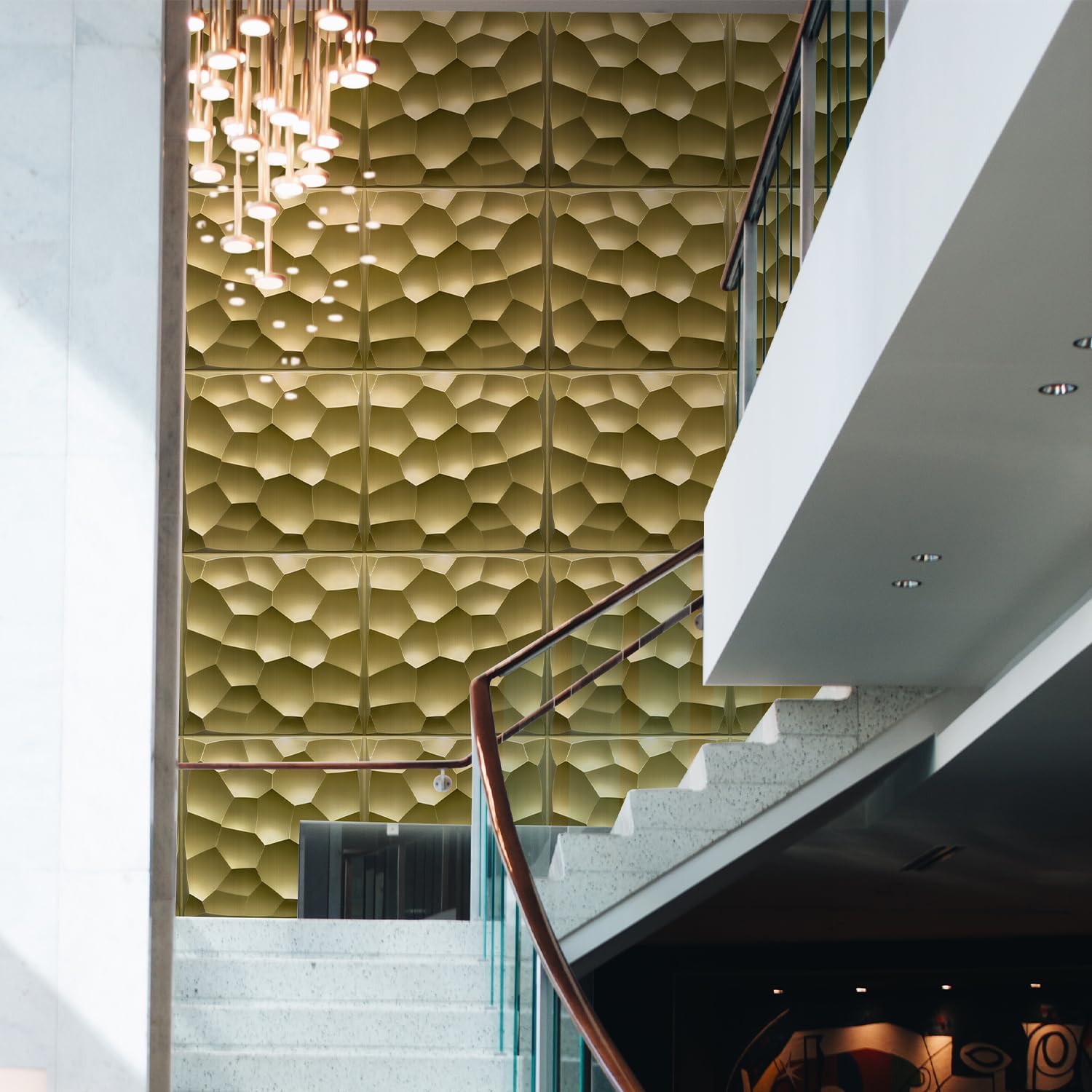 STICKGOO Watercube Wall Panels for Interior Wall Decor, Brushed Gold 3D Wall Decor Panels Peel and Stick, Accent Wall Covering Panels for Lobby, Office
