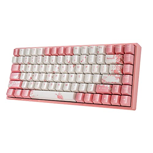 BOYI KD84 Hot Swappable 75% Compact Gateron Yellow Switch Keyboard, Bluetooth 5.0/Wireless 2.4G/Wired Type-C Tri-Mode N-Key Rollover RGB Mechanical Gaming Keyboard (Peach Blossom OEM Keycaps)