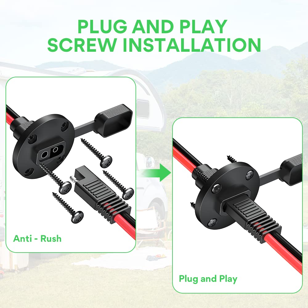 Bateria Power SAE Connector Power Socket Sidewall Port, 10AWG Cable Weatherproof Cable Quick Connect Panel Mount Universal Flush Mount Adapter for Solar Generator Battery Charger (2 Pack)