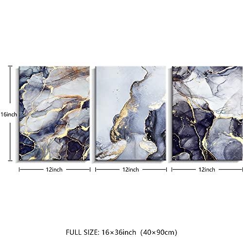 Creoate Abstract Wall Art 3 Pieces Navy Blue Gold Canvas Painting Print Wall Art Wrapped Canvas Art Set Modern Home Office Wall Decor for Living Room, Ready to Hang