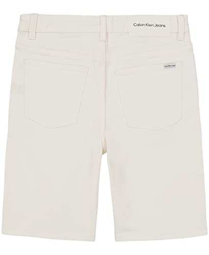 Calvin Klein Boys' Relaxed Fit Denim Shorts, 5-Pocket Style & Zipper Closure, White, 12