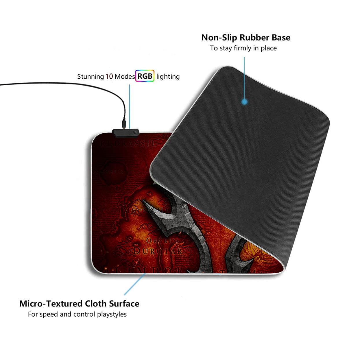 Horde RGB Soft Gaming Mouse Pad Large Oversized Glowing Led Extended Mousepad Non-Slip Rubber Base Computer Keyboard Pad Mat 31.5X 11.8in