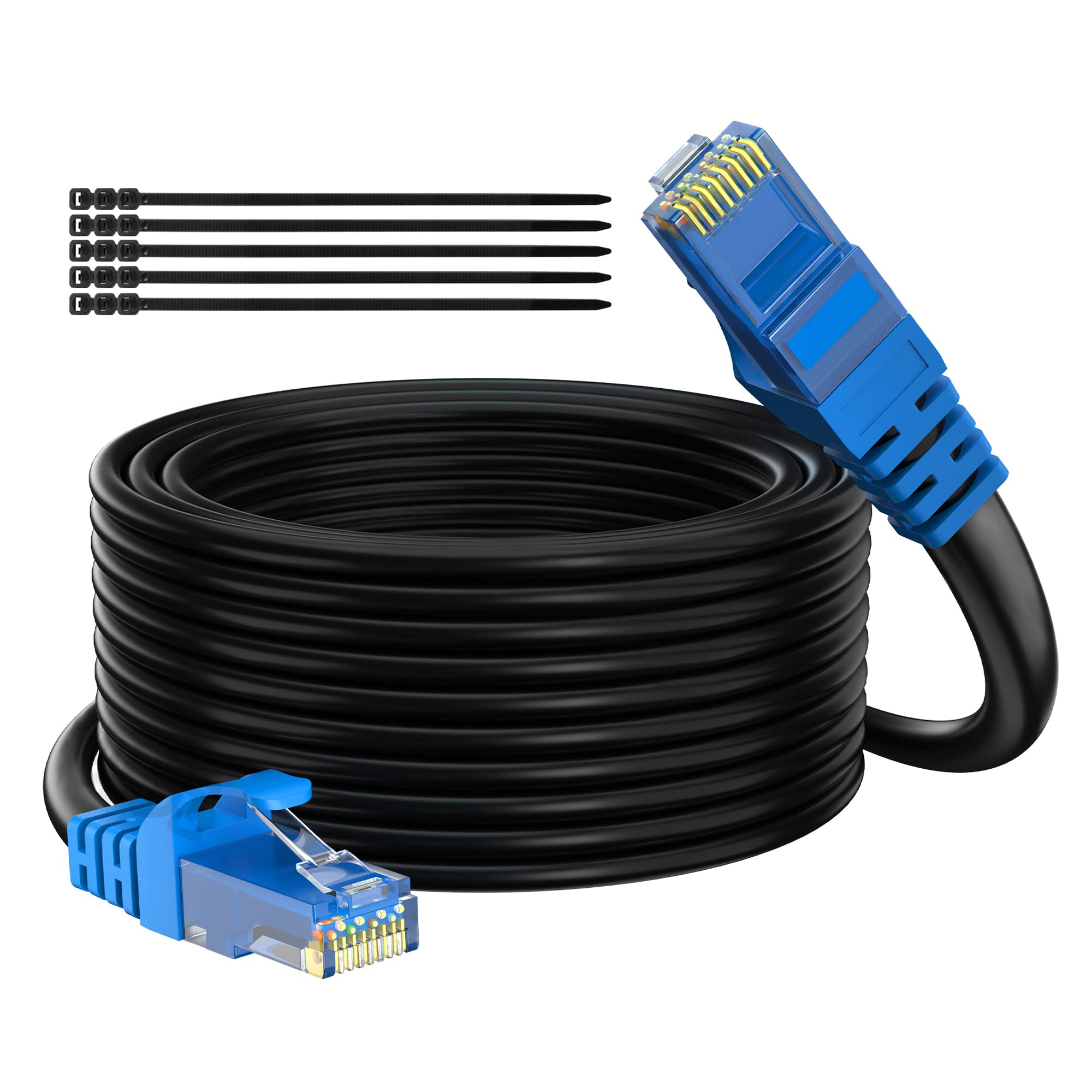 Cat 6 Outdoor Ethernet Cable 150 ft, Adoreen Gbps Heavy Duty Internet Cable (from 25-300 feet) Support POE Cat6 Cat 5e Cat 5 Network Cable RJ45 Patch Cord, UV Waterproof Direct Burial & Indoor+15 Ties