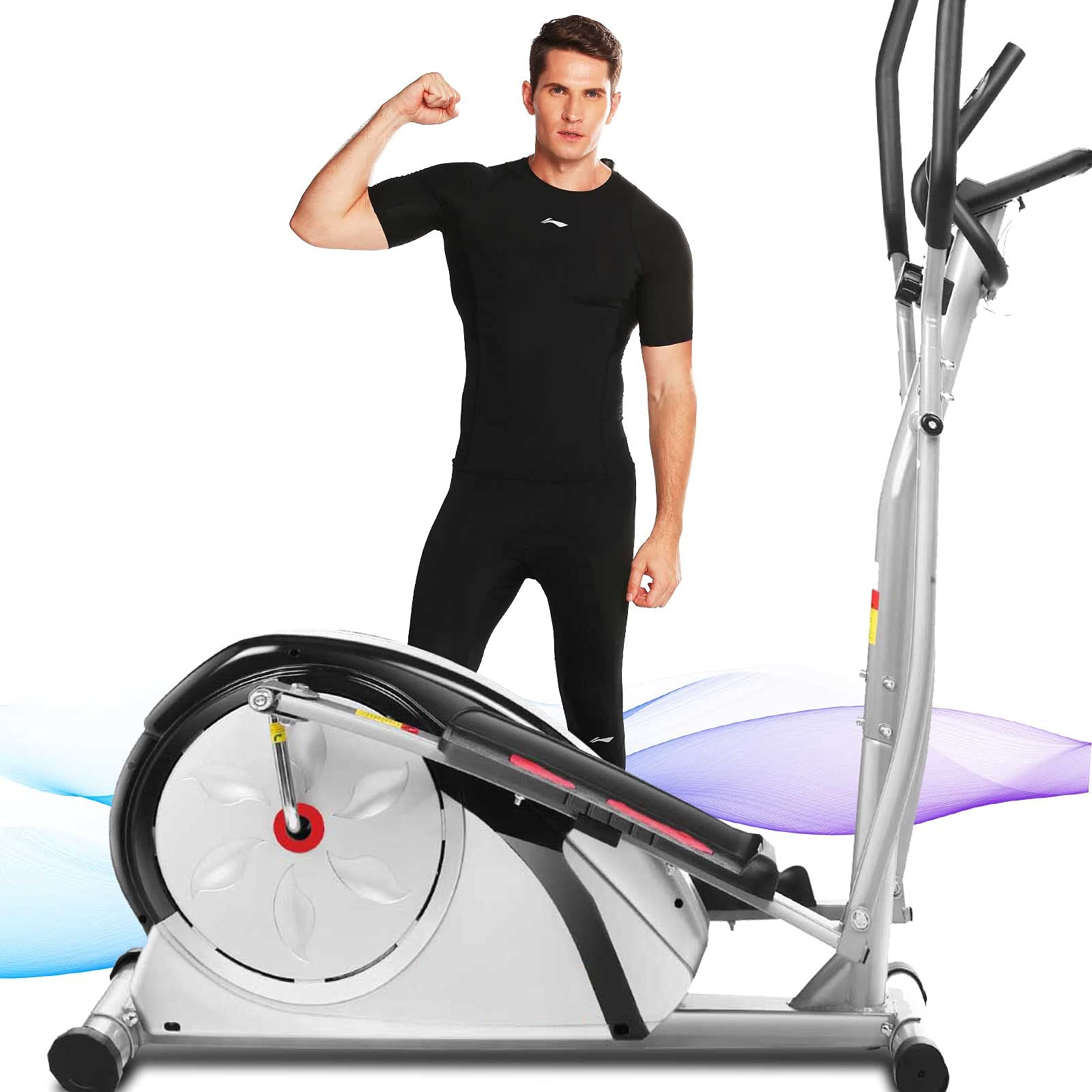 ANCHEER APP Elliptical Machine, Elliptical Trainer with 8 Level of Magnetic Resistence, Multi-Function LCD Monitor, Heart Rate Sensor, & 330 lbs Weight Capacity for Home Cardio Use