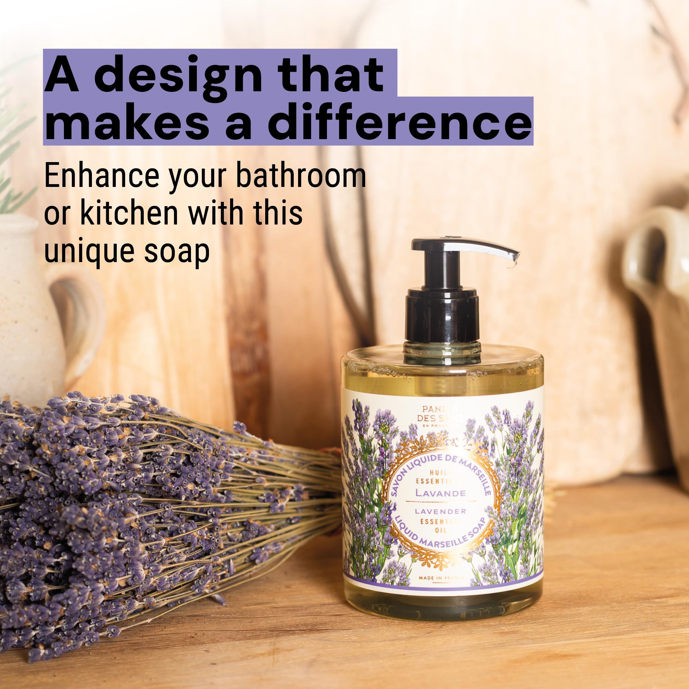 Panier des Sens - Liquid Hand Soap - Lavender Hand Wash - French Marseille Moisturizing Hand Soap with Coconut Oil - Refillable Kitchen & Bathroom Hand Soap - 97% Natural Ingredients -16.9 Fl.oz