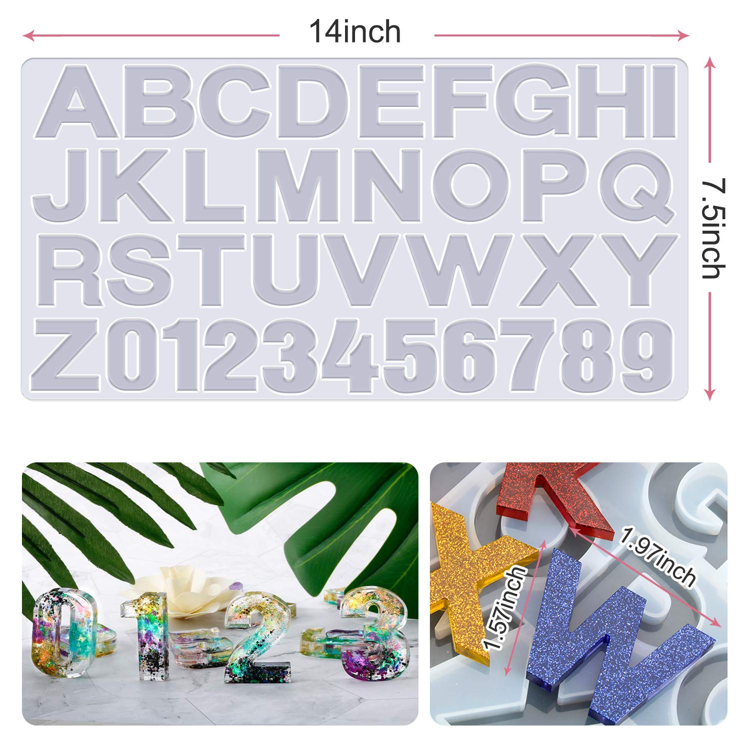 Apsung Alphabet Resin Silicone Molds, Casting Letter Number Silicone Mold Included Glitter Sequins, Key Rings, Screw Eye Pins for Making Keychains, Epoxy Resin Crafts, Pendant Jewelry