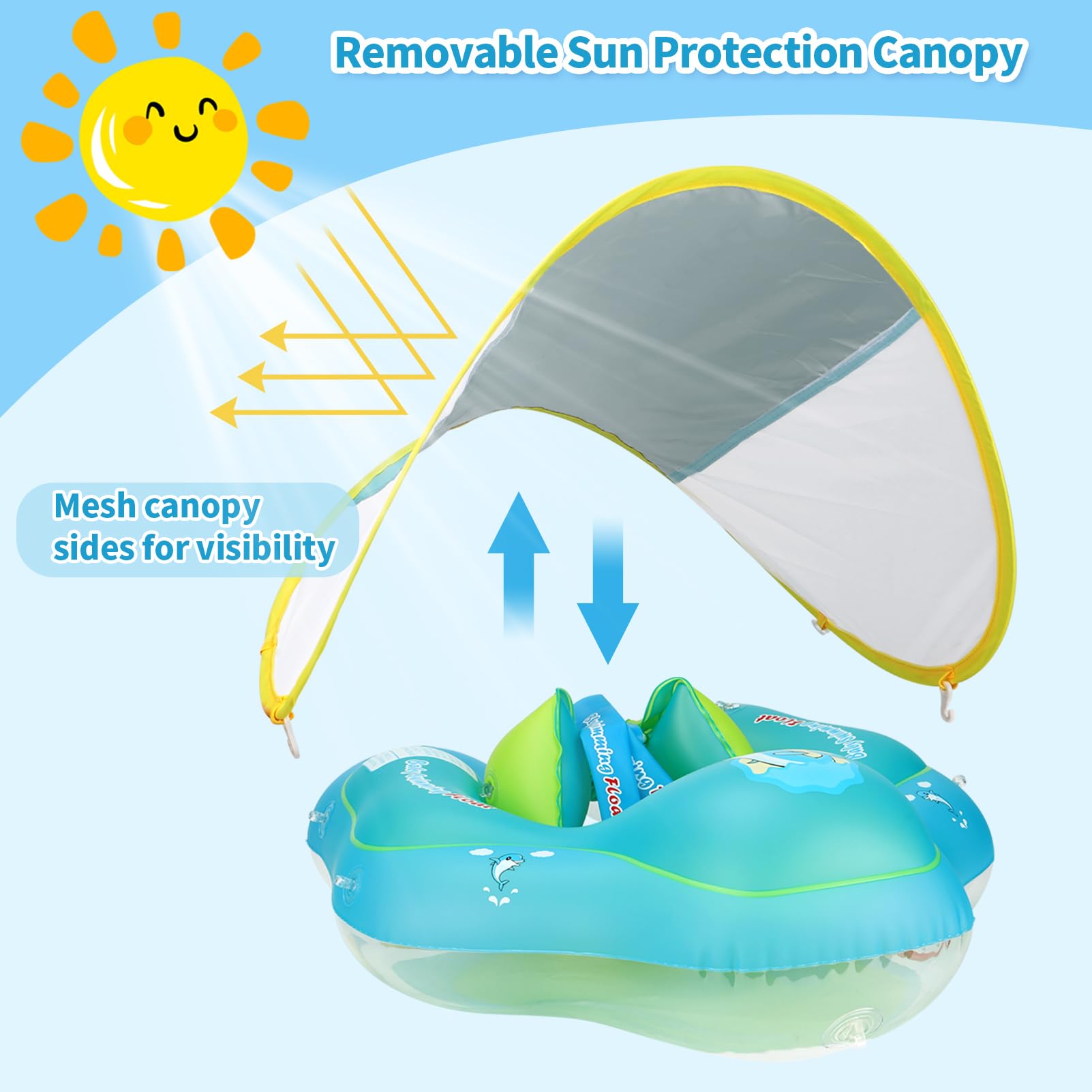 Free Swimming Baby Inflatable Baby Float with Sun Canopy Size Improved Infant Pool Floaties Swimming Pool Toys for The Age of 3-36 Months (Blue, Large)