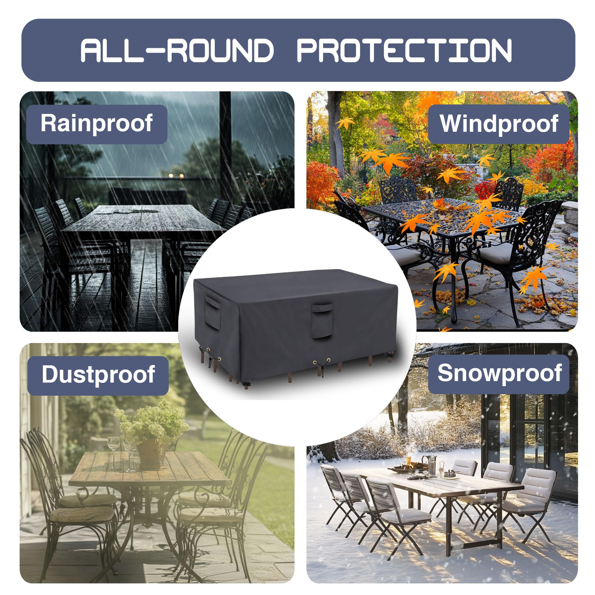 CNCZMH Patio Furniture Covers, Outdoor Patio Chair Covers Waterproof Large, 600D Heavy Duty Table Cover, Outside Dining Table and Chairs Set Covers Rectangular 90X60X24in Grey