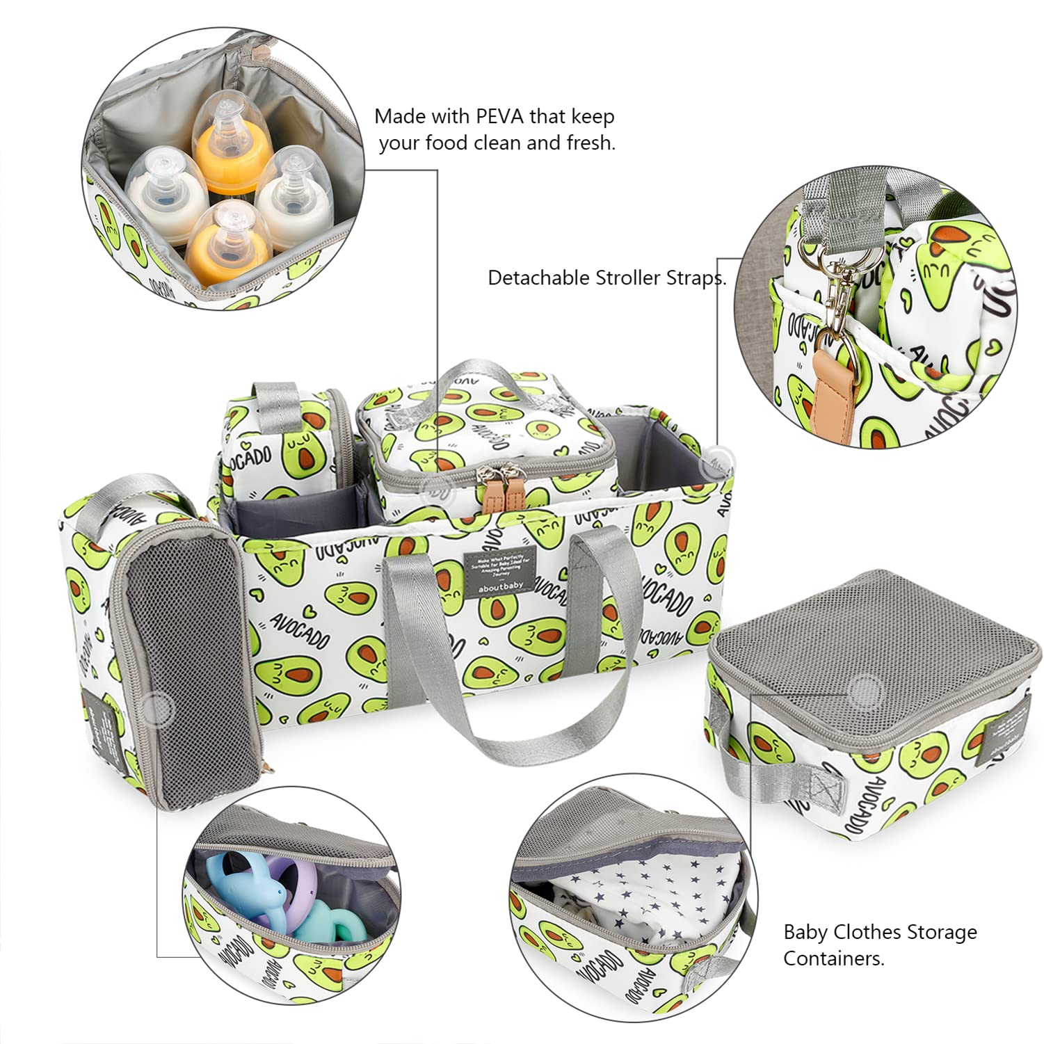 Baby Stroller Organizer Bag, Universal Stroller Caddy Organizer Large Space Multiple Pockets Stroller Bag Organizers with Insulated Pocket for Bottle, Diaper, Baby Items - Fit Most Strollers