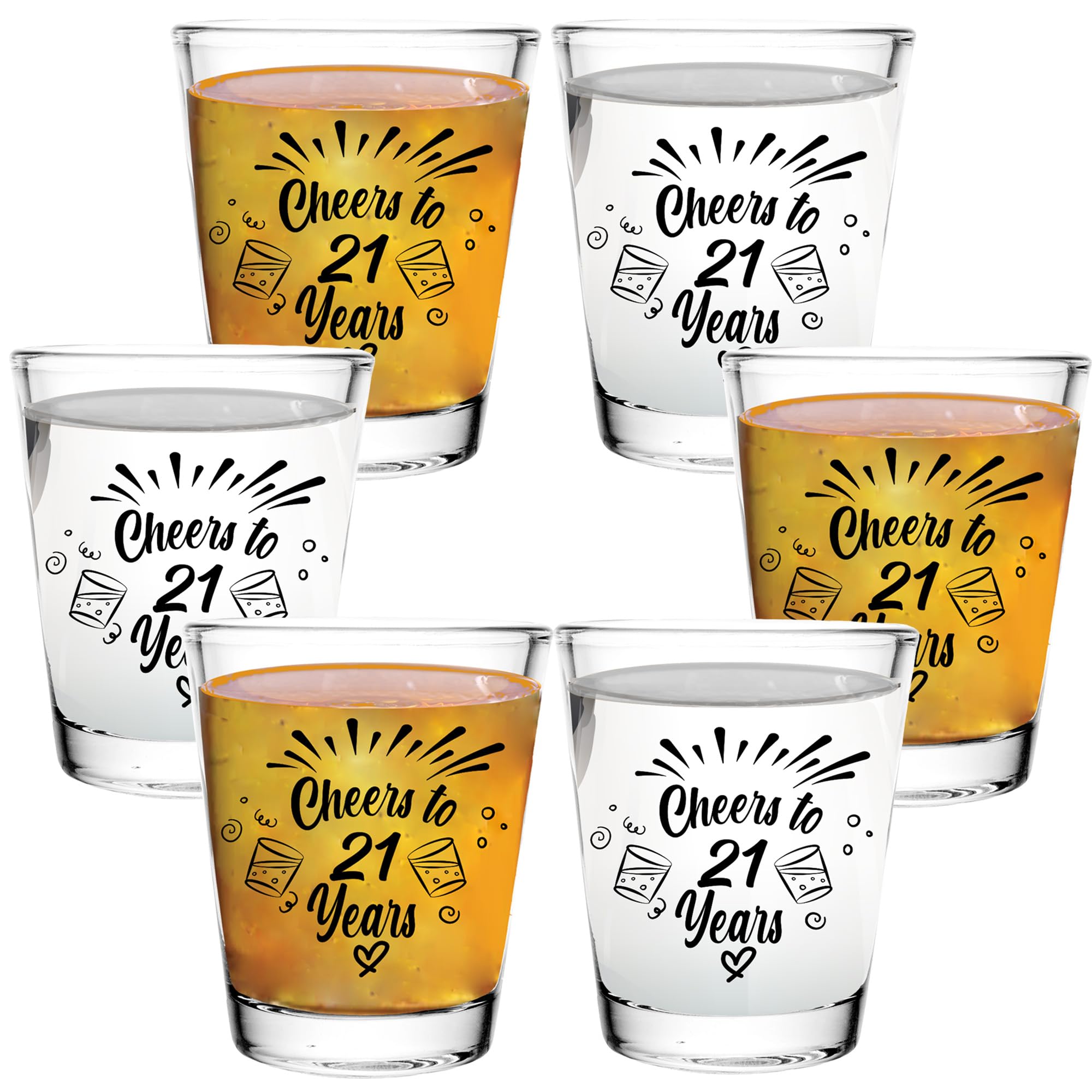 Bisyata 21st Birthday Shot Glass Gift Set for Women and Men - 21 Birthday Party Decorations for Her or Him - Cheers to 21 Years CLEAR Shot Glasses - 2oz Set of 6 - With Gift Box