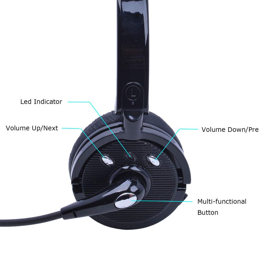 RAOPINGX Trucker Bluetooth Headset Wireless Headset with Mic Over The Head Headset On Ear Car Earphones Office Earpiece for Cell Phone Bluetooth V2.1 Compatible for iOS & Android